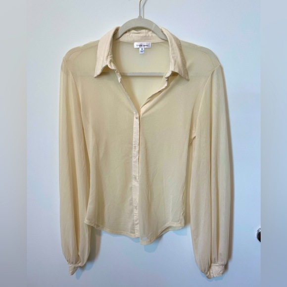 triple seven | Tops | Cream Mesh Button Down Shirt | Poshmark